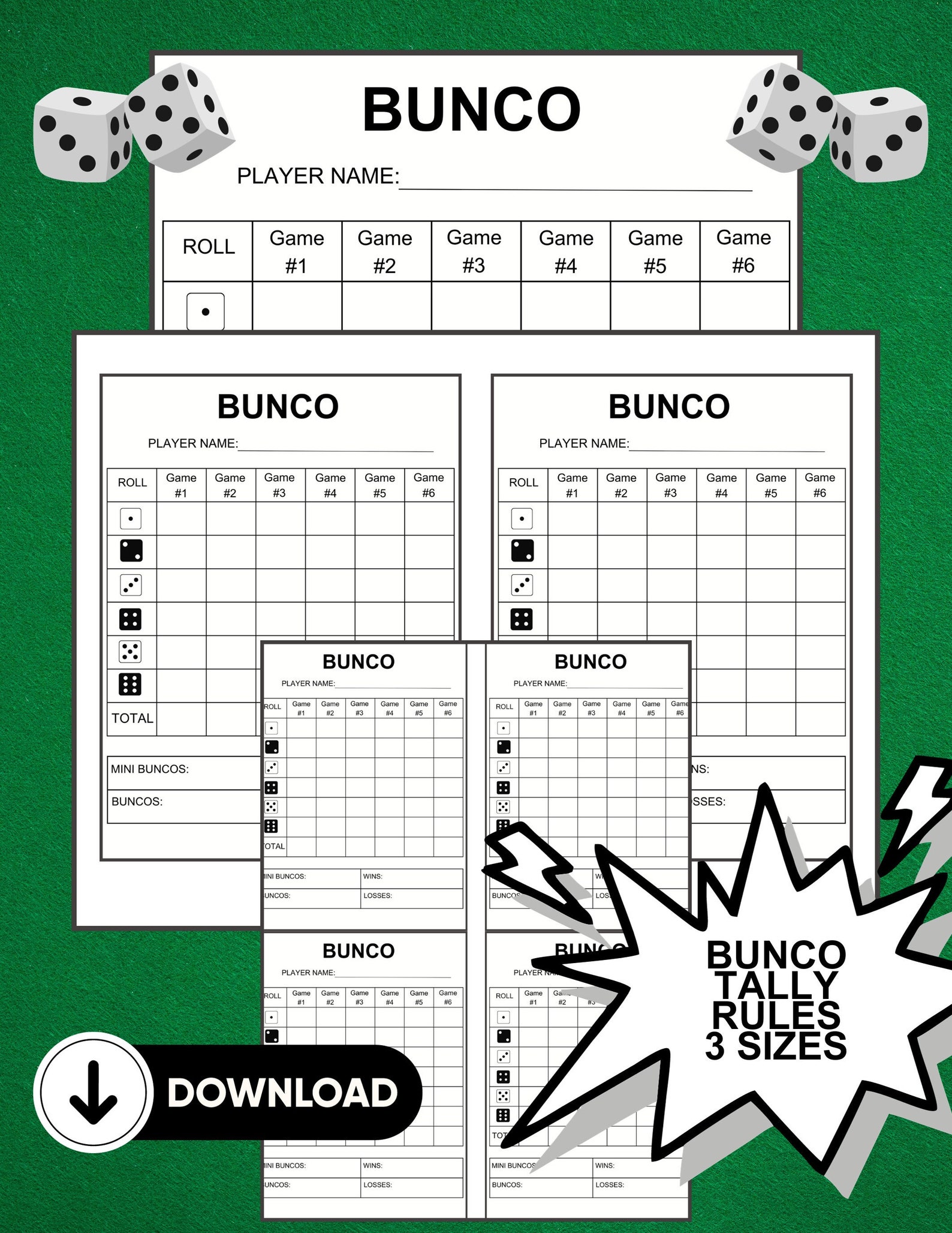 Bunco Score Sheet,bunco Playerscore X2 X4, Bunco Score Card, Bunco ...