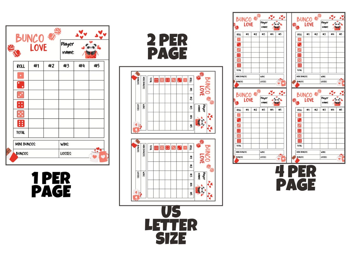Bunco Love, Valentine Bunco Digital Download, Bunco Scoresheet X2 X4 ...
