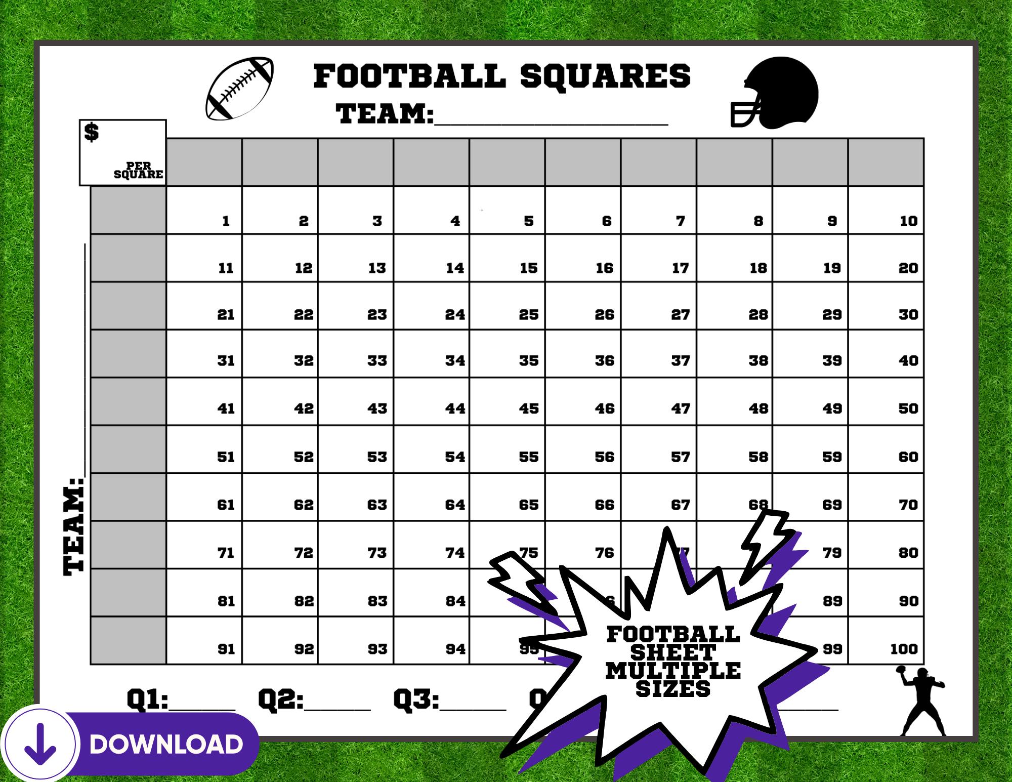 Football Squares, Printable Football Card Game, Football Party, the Big ...
