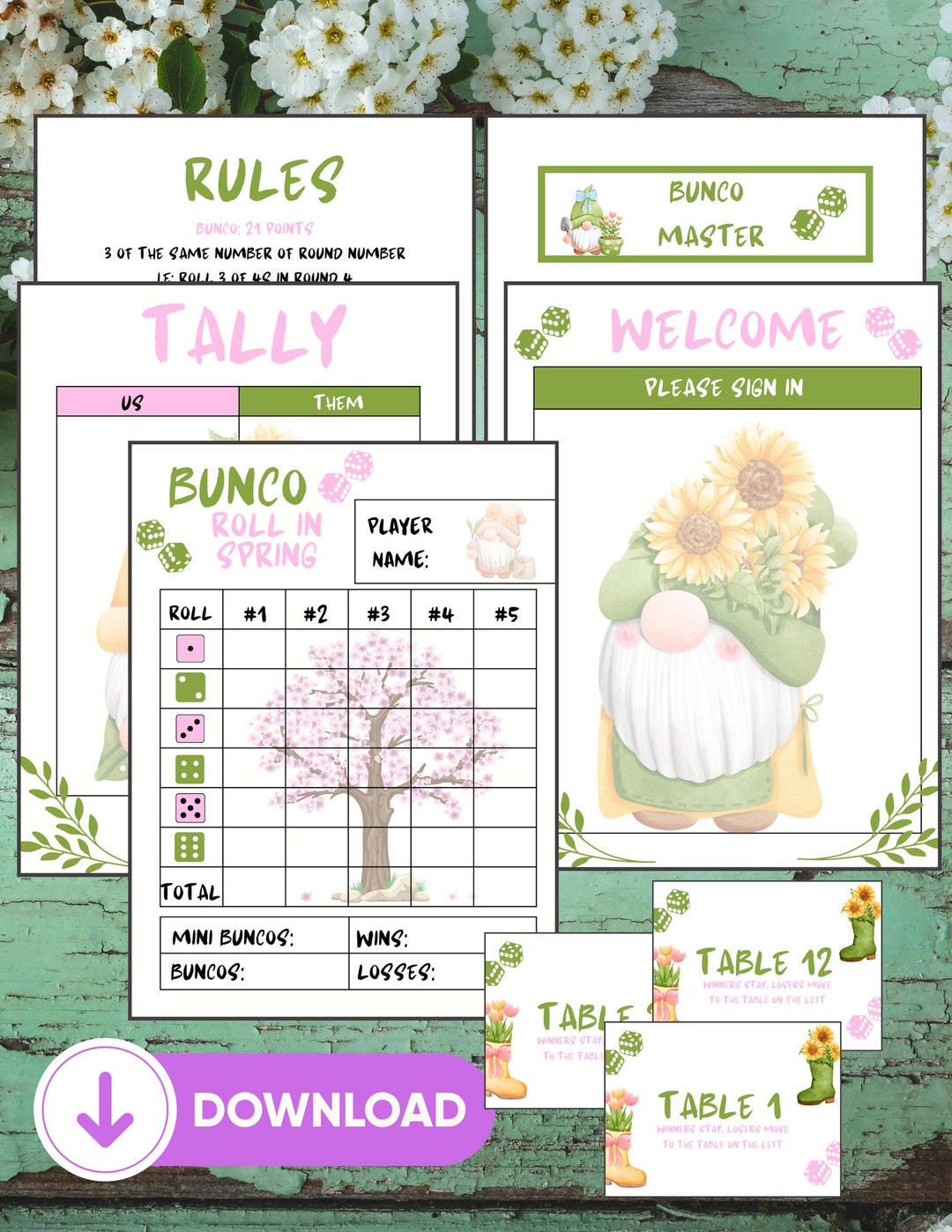 Spring Bunco, Easter Dice Game, Bunco Themes,player Scoresheet X2 X4 ...