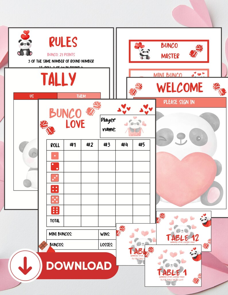 Bunco Love, Valentine Bunco Digital Download, Bunco Scoresheet X2 X4 ...