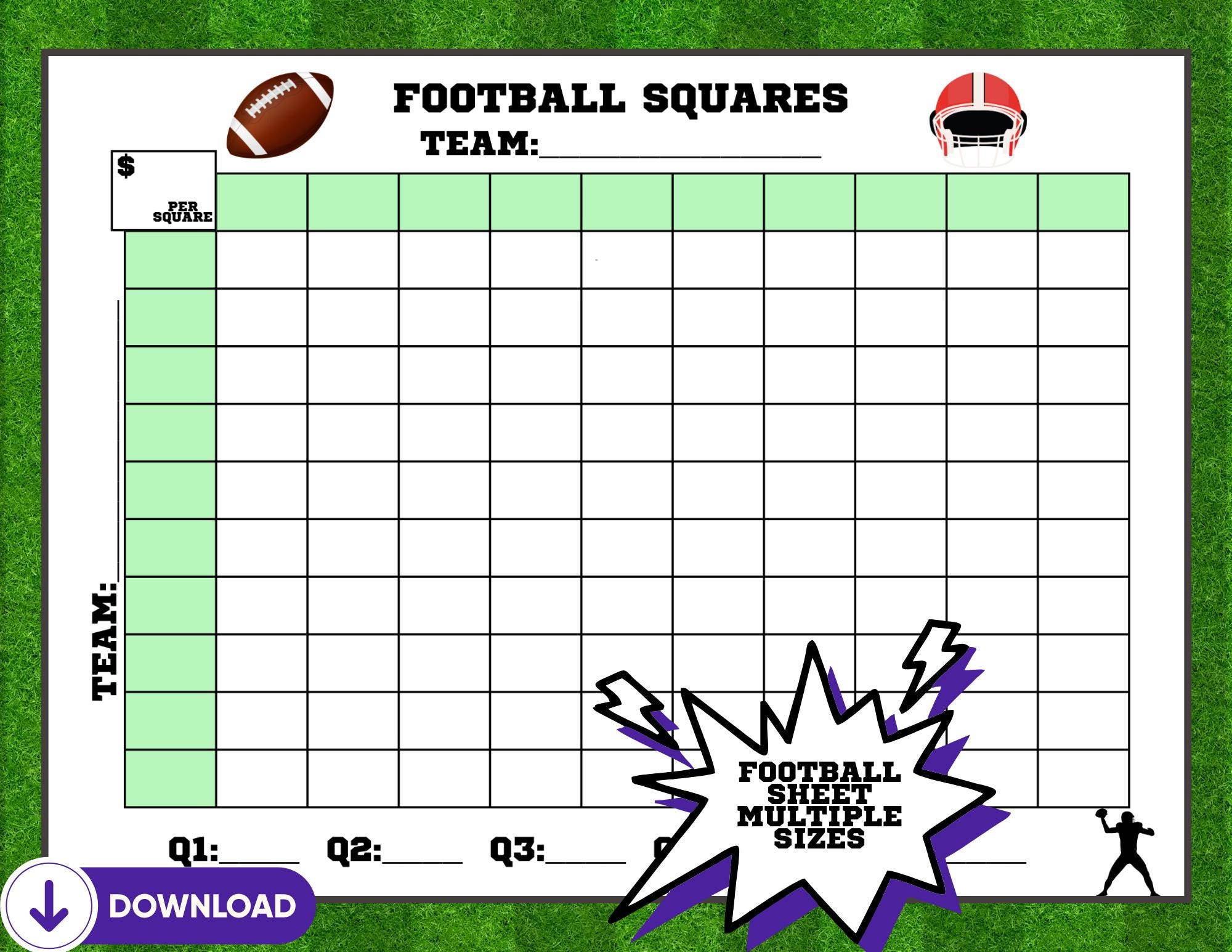 Football Squares, Printable Football Card Game, Football Party, the Big ...