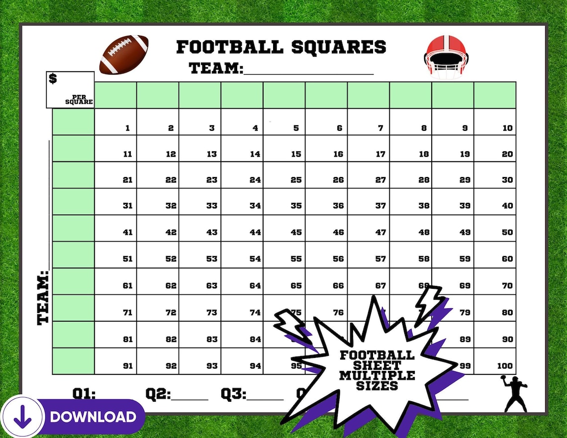 Football Squares, Printable Football Card Game, Football Party, the Big ...