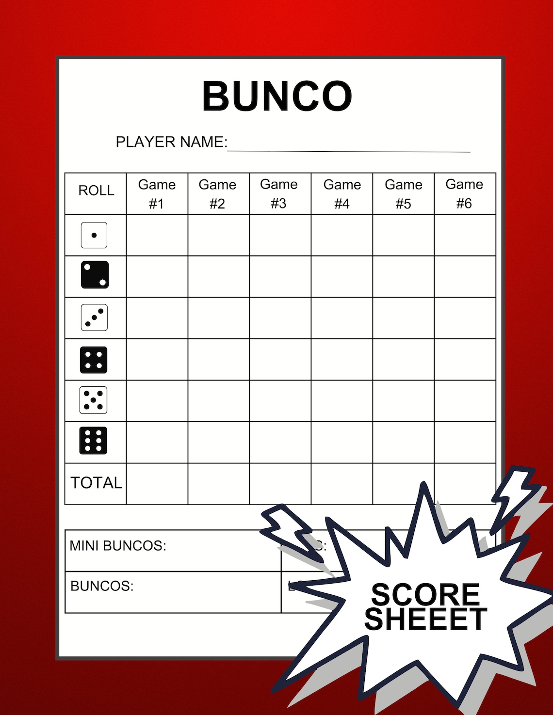 Bunco Score Sheet,bunco Playerscore X2 X4, Bunco Score Card, Bunco ...