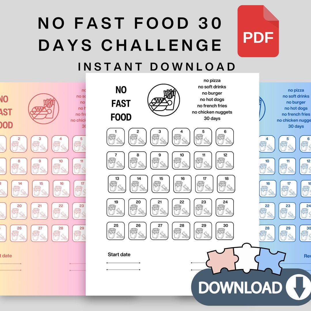 30-day Fast Food Tracker Healthy Eating Progress Printable Printable ...