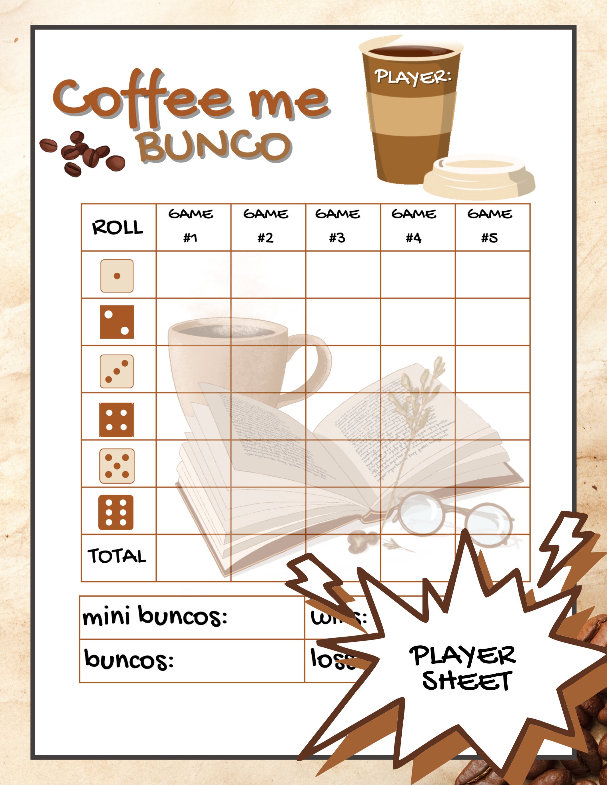 Coffee Bunco,bunco Coffee Score Card, Bunco Themes, Bunco Night, Coffee ...