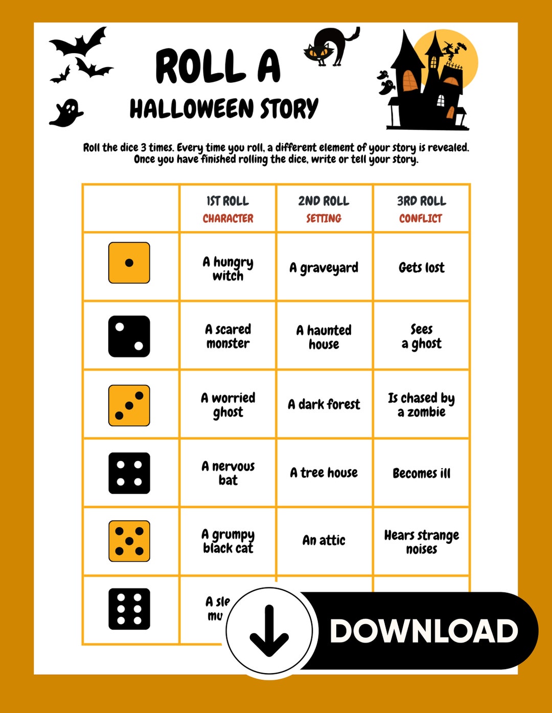 Halloween Dice Story Game Spooky Tales, Classroom & Family Fun ...