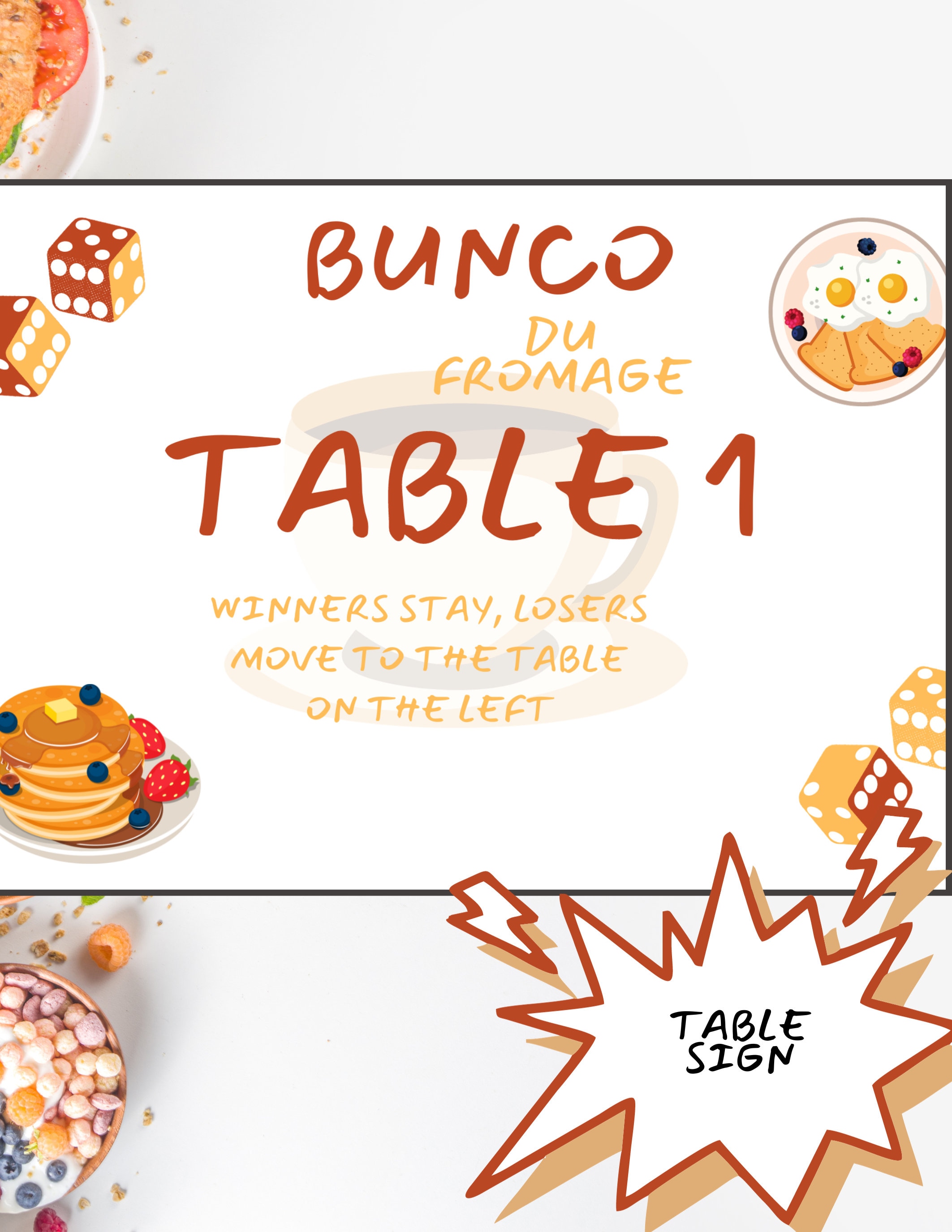 Breakfast Bunco, Brunch Bunco, Food Bunco Set, Bunco Playerscorecard X2 ...