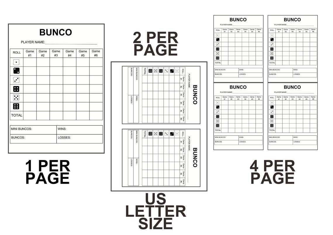 Bunco Score Sheet,bunco Playerscore X2 X4, Bunco Score Card, Bunco ...