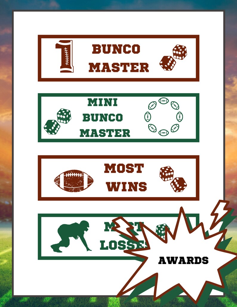 Football Bunco, American Football Player Score Card, Bunco Themes ...