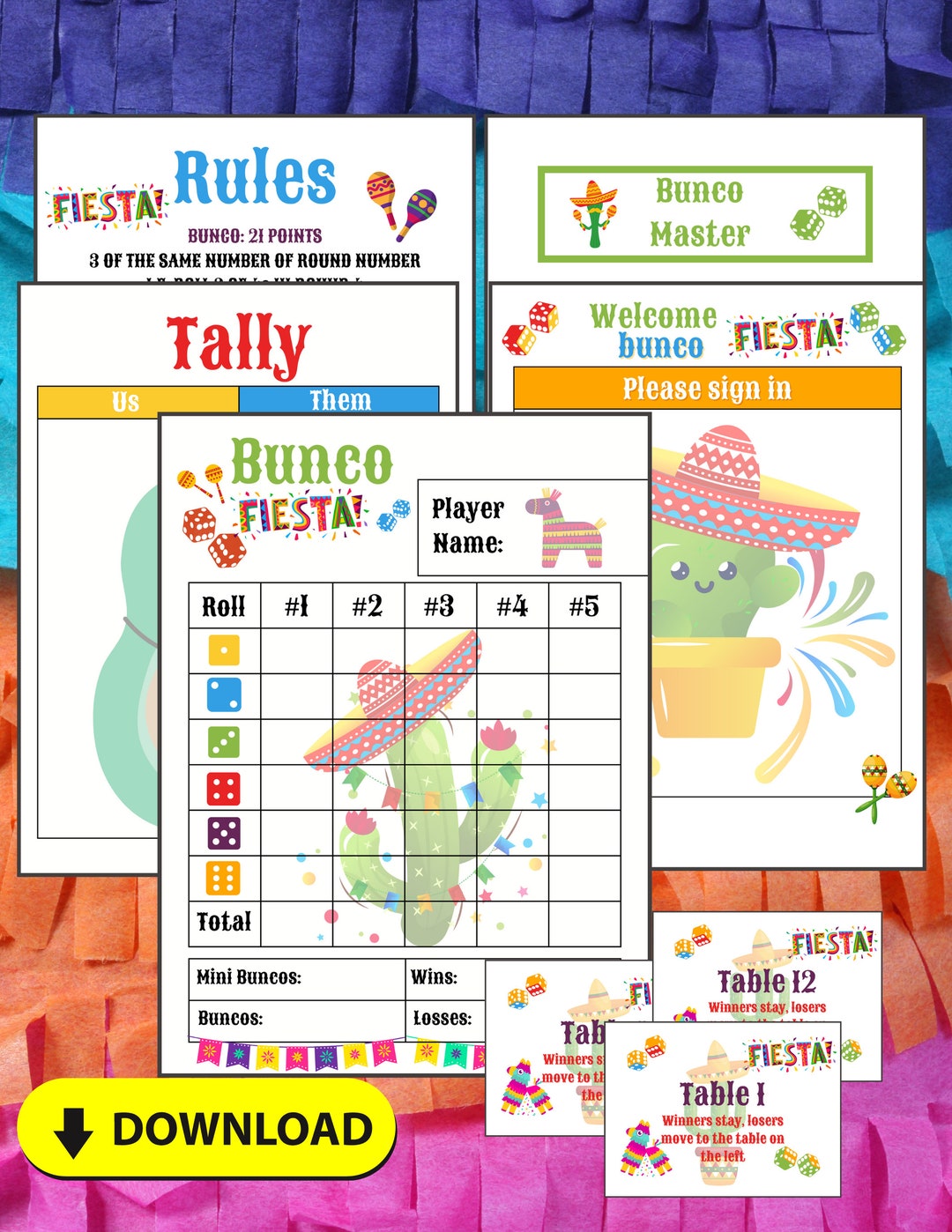 Fiesta Bunco Bundle, Bunco Scoresheet X2 X4, Bunco Themes, Cinco De ...