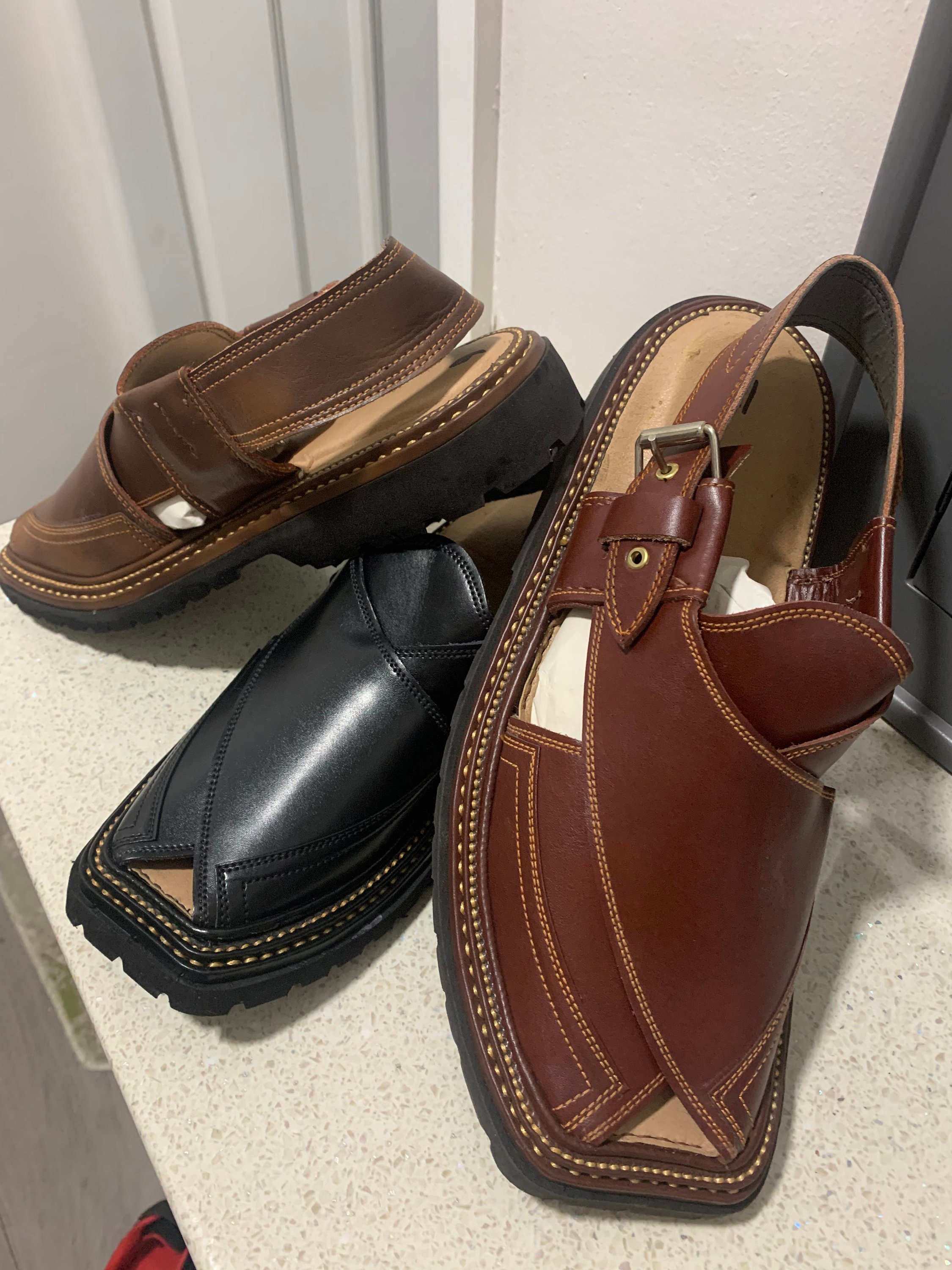 Handmade Leather Kaptaan Peshawari Chappal/sandals Size Uk7,8,9.10,11 ...
