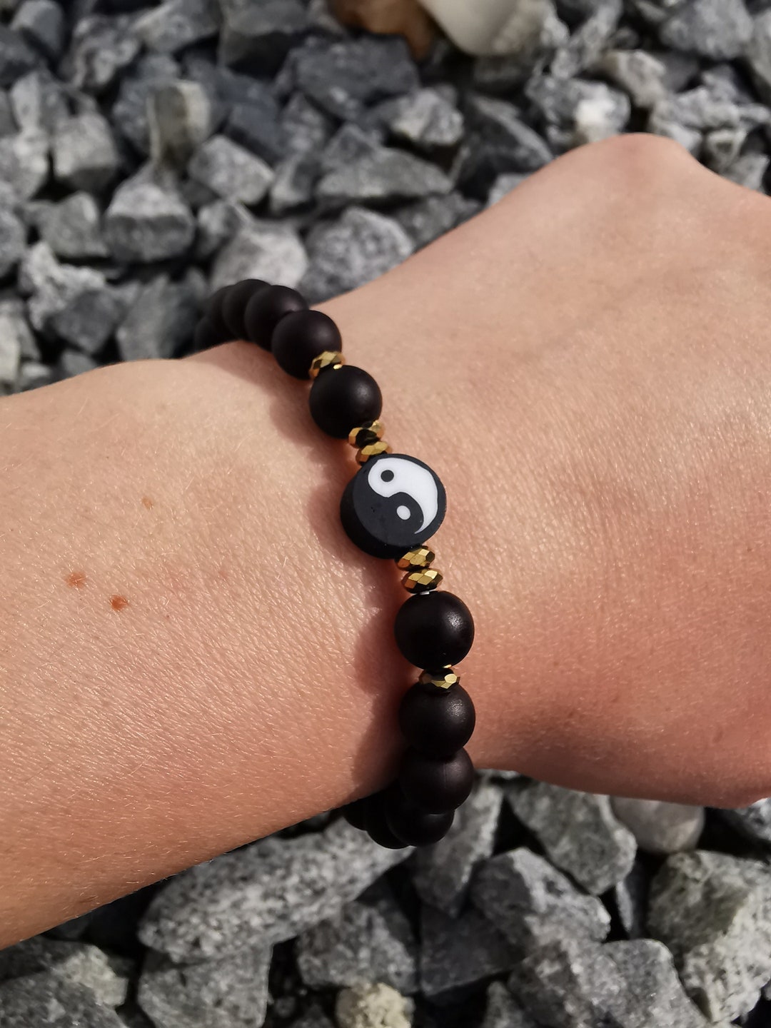 Yin and Yang Bracelet | Fimo Bracelet | Symbol Bracelet | Hand Made - Etsy