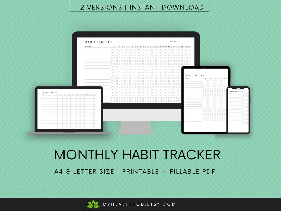 Monthly Habit Tracker Printable Landscape, Habit Tracker Template, 30 ...