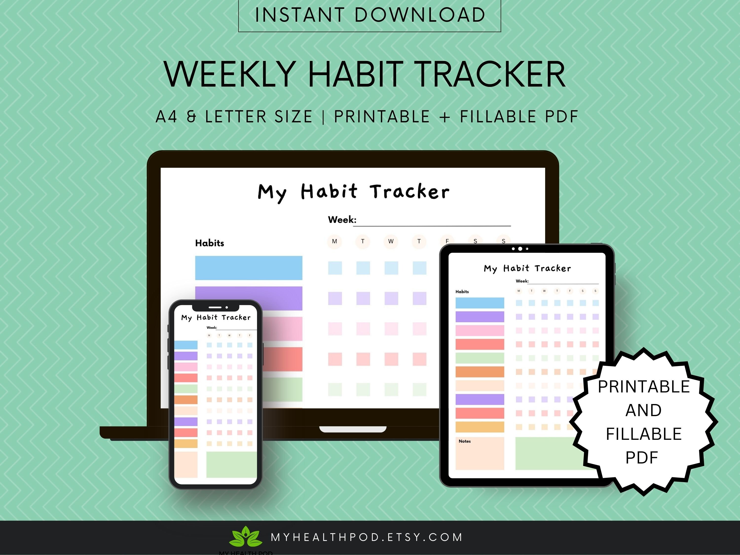 Weekly Habit Tracker Printable, Weekly Habit Tracker Digital, Good ...