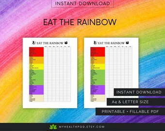 Eat the Rainbow Checklist Printable, Healthy Food Chart, Fruit and ...