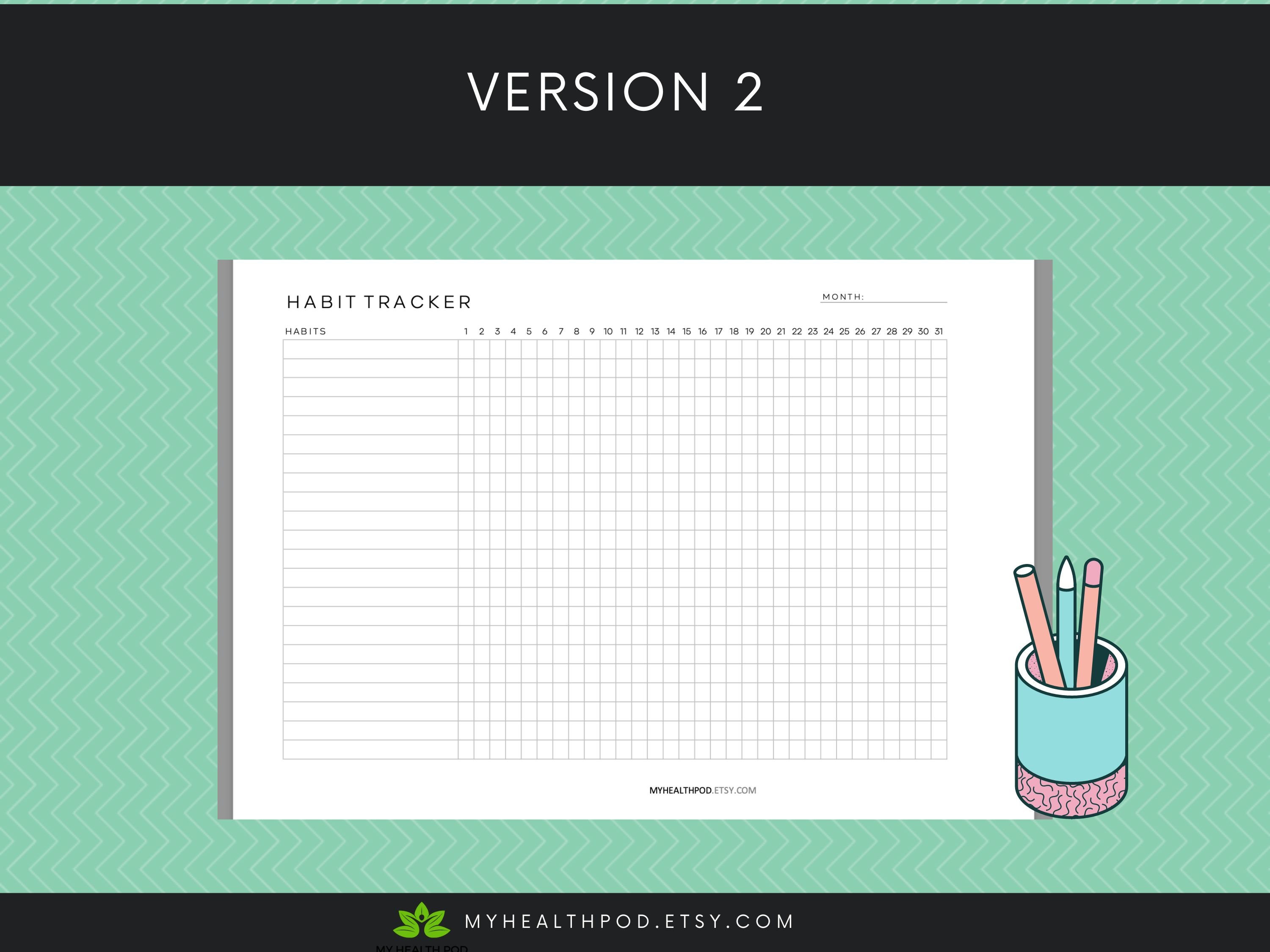 Monthly Habit Tracker Printable Landscape, Habit Tracker Template, 30 ...