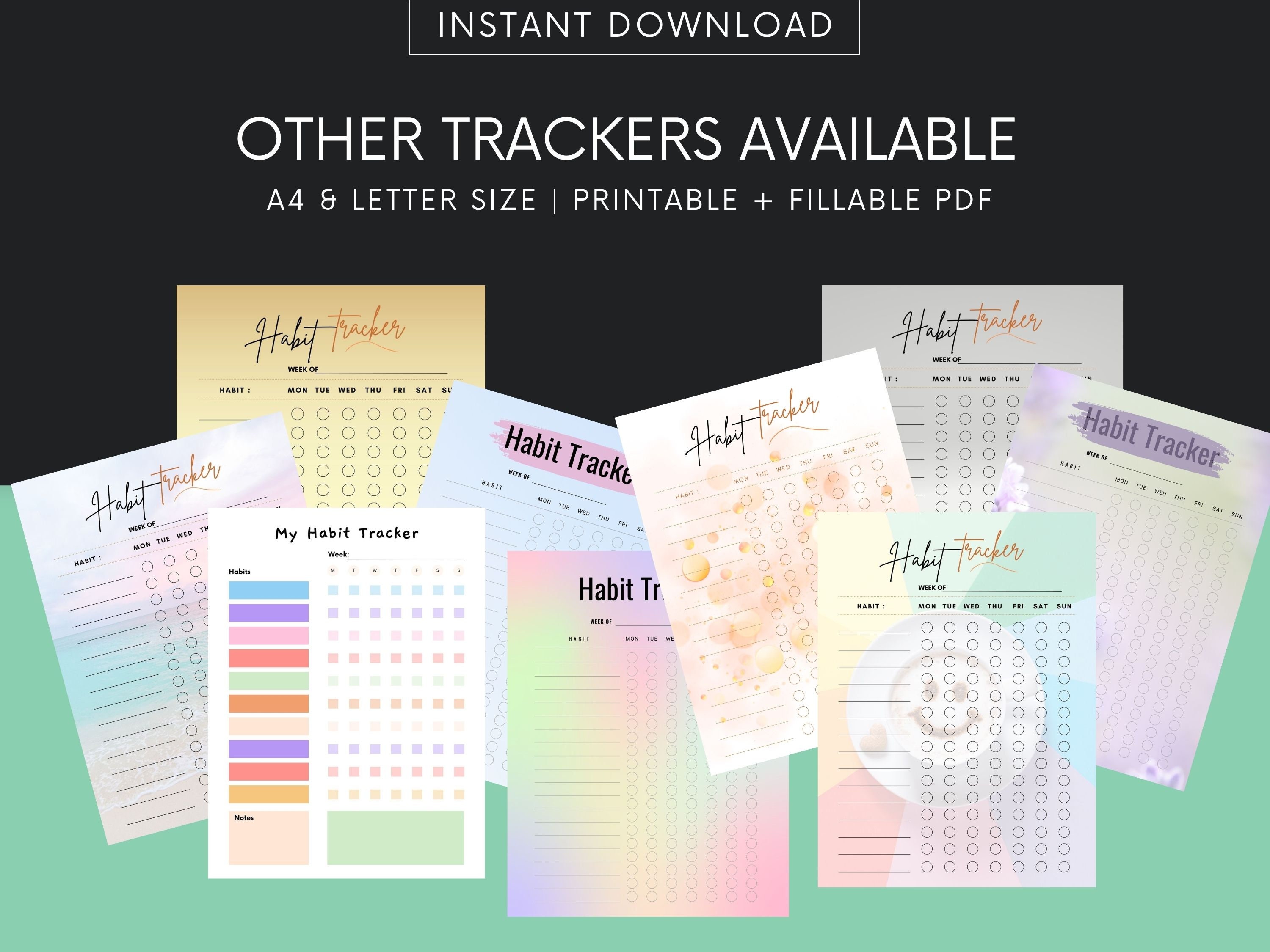 Monthly Habit Tracker Printable Landscape, Habit Tracker Template, 30 ...
