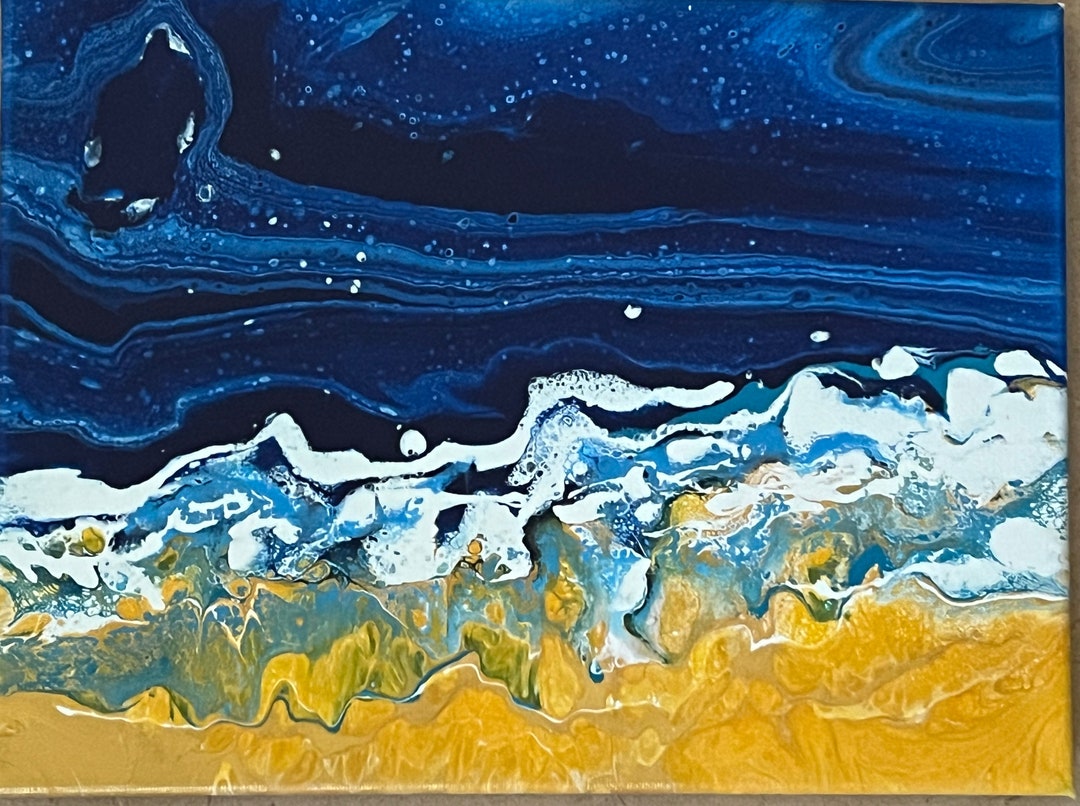 Sandy Foamy Beach. Pour Paint on 12 X 9 Canvas. Acrylic Paint. - Etsy