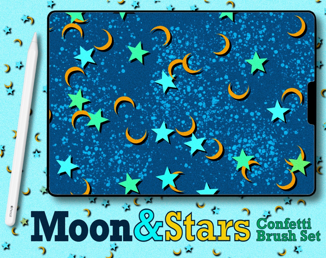 Moon and Stars Themed Digital Art Procreate Brush Set Scatter Effect ...