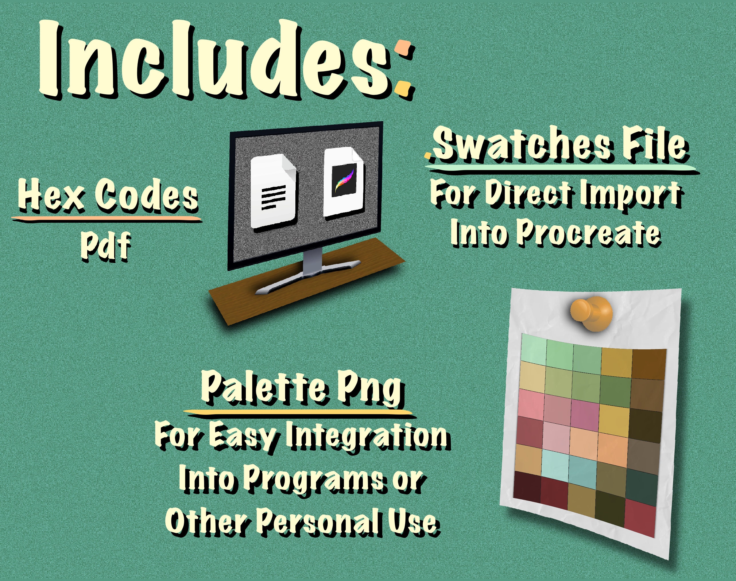 Pastel Aesthetic Hex Code Color Palette Set Procreate Swatch Digital ...