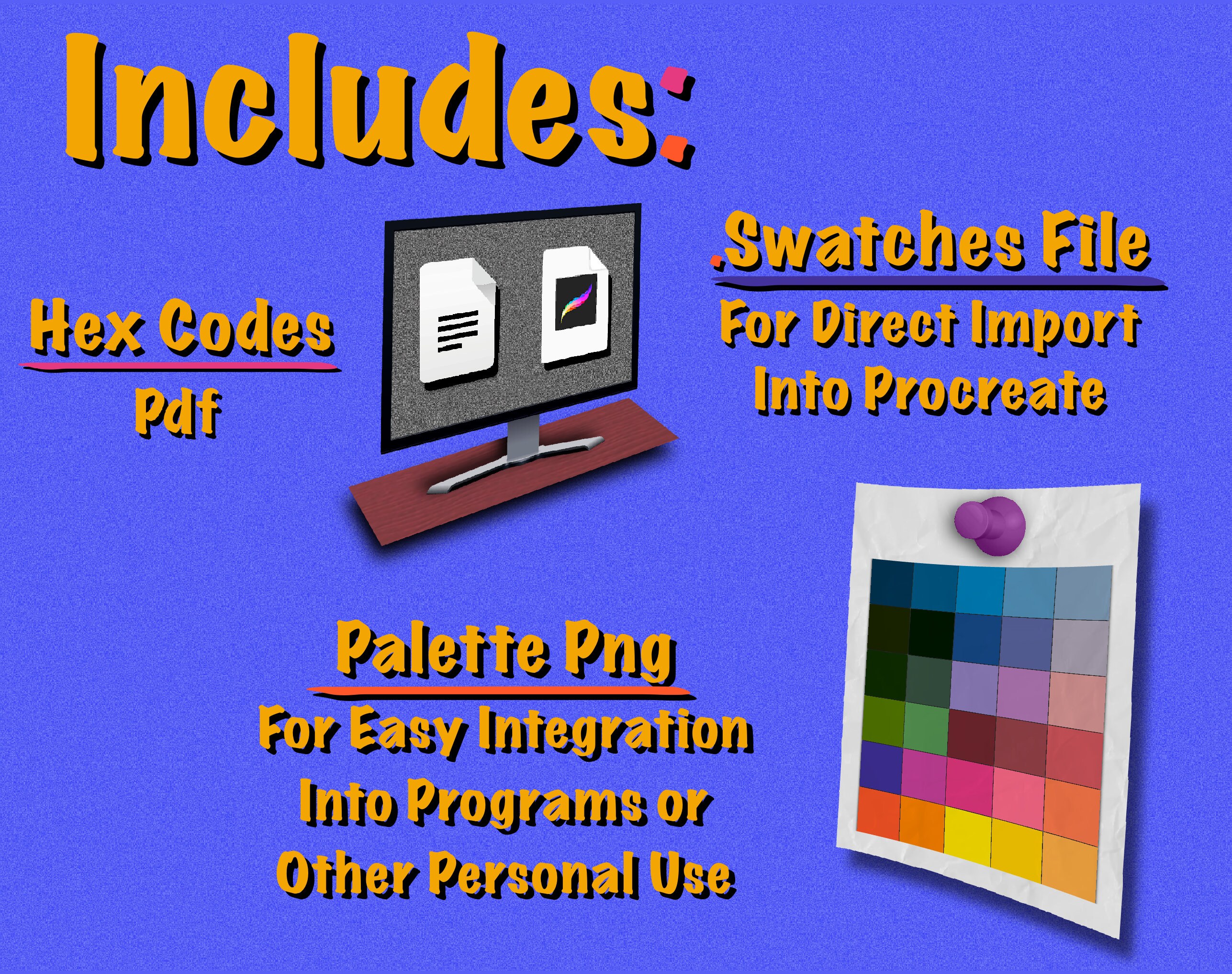 Colorful Color Swatch Palette, Color Hex Codes, Procreate Swatches ...