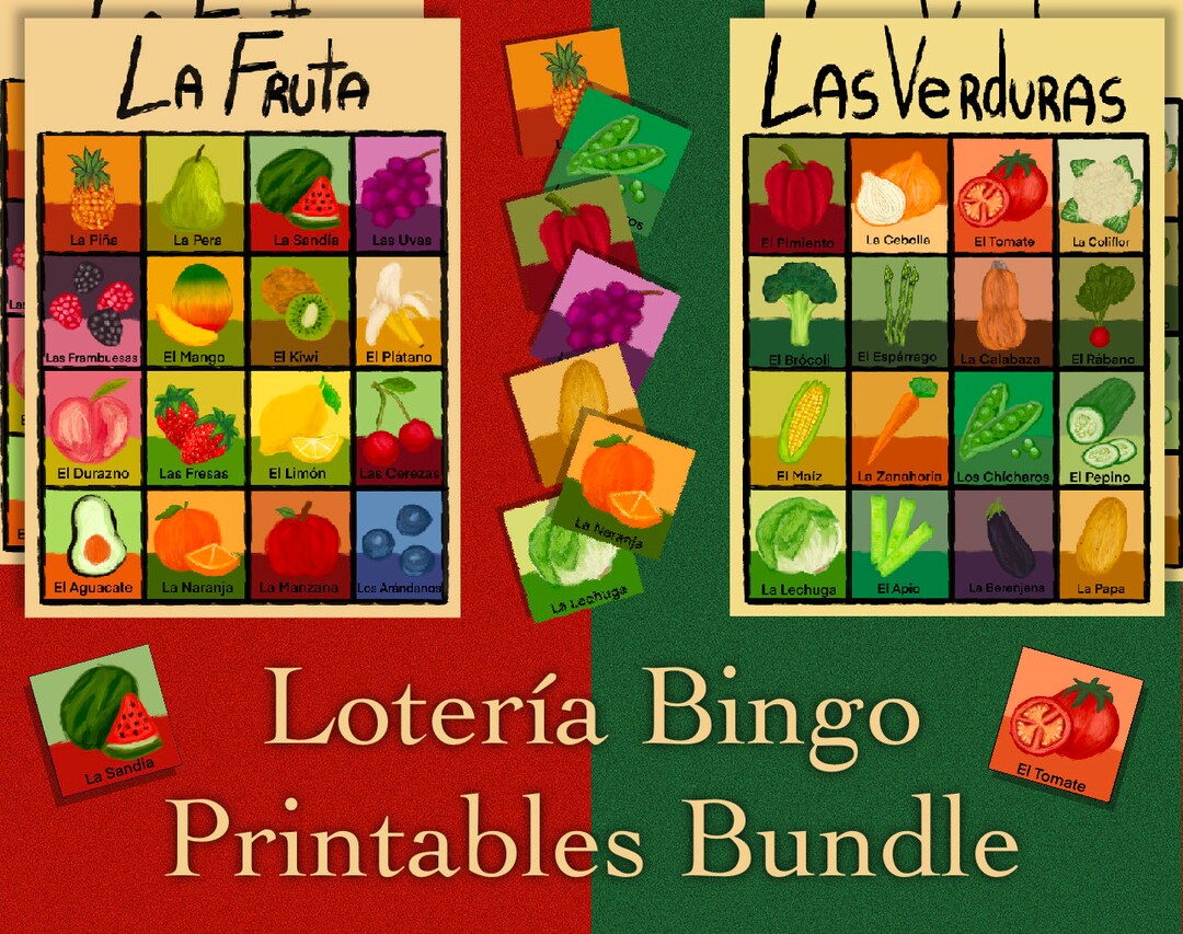 Spanish Lotería Bingo Cards School Study Supply Fruit Vegetable Themed ...