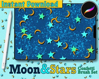 For Procreate Confetti Brush Pack Moon and Stars Design Theme - Etsy