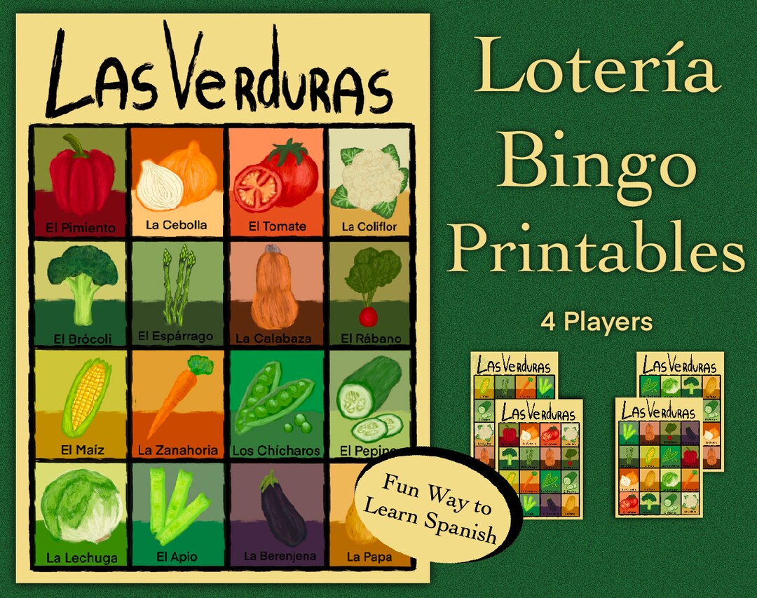Vegetable Themed Spanish Lotería Bingo Cards Game Cutout Printables ...