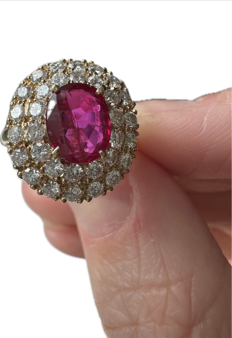 Burma No Heat Ruby and Diamond Halo 18k Yellow Gold Vintage Ring GIA ...