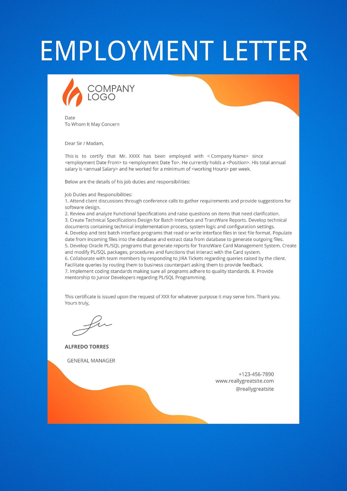 Employment Letter Template for Work or Immigration - Etsy