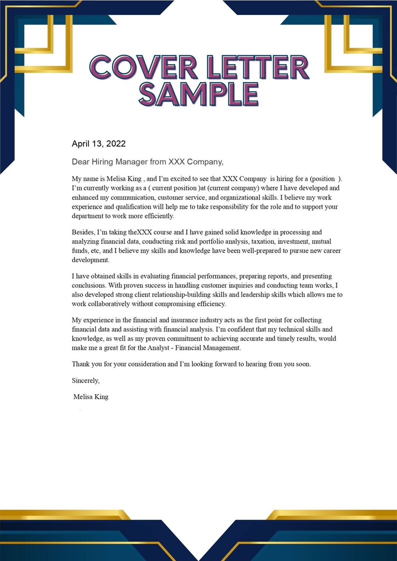 Cover Letter Template/sample/checklist - Etsy