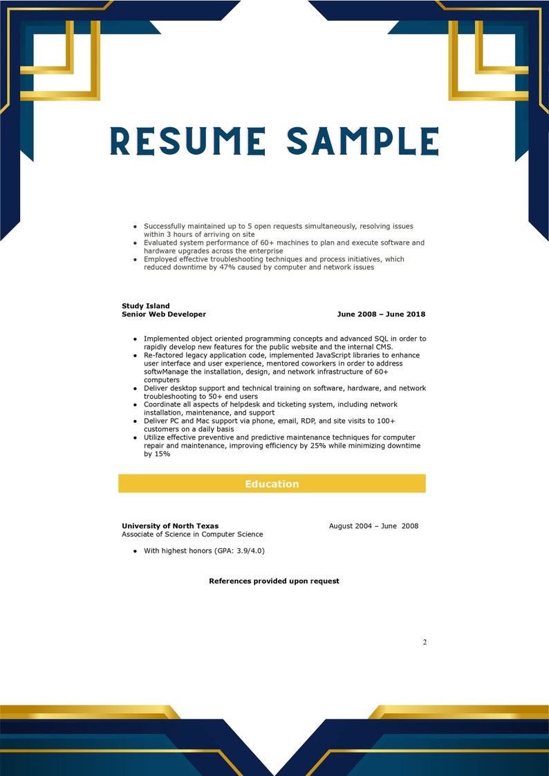 Resume Template/resume Sample/resume Checklist - Etsy