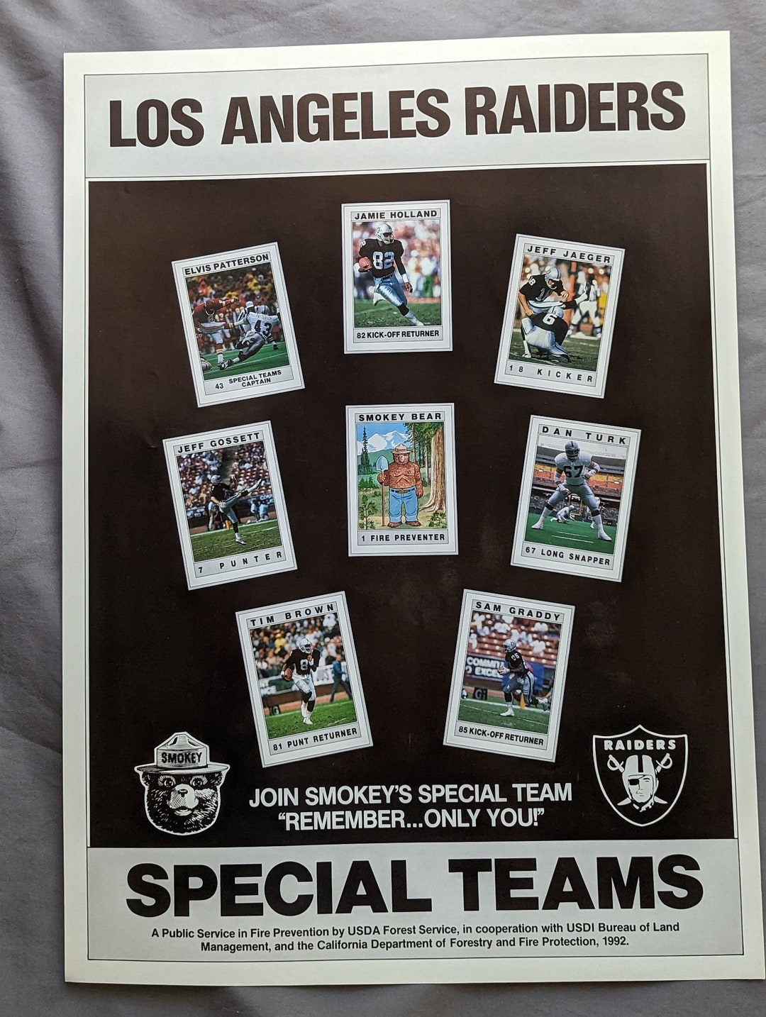 Vintage '92 L.A. Raiders & Smokey Bear special Team Poster - Etsy