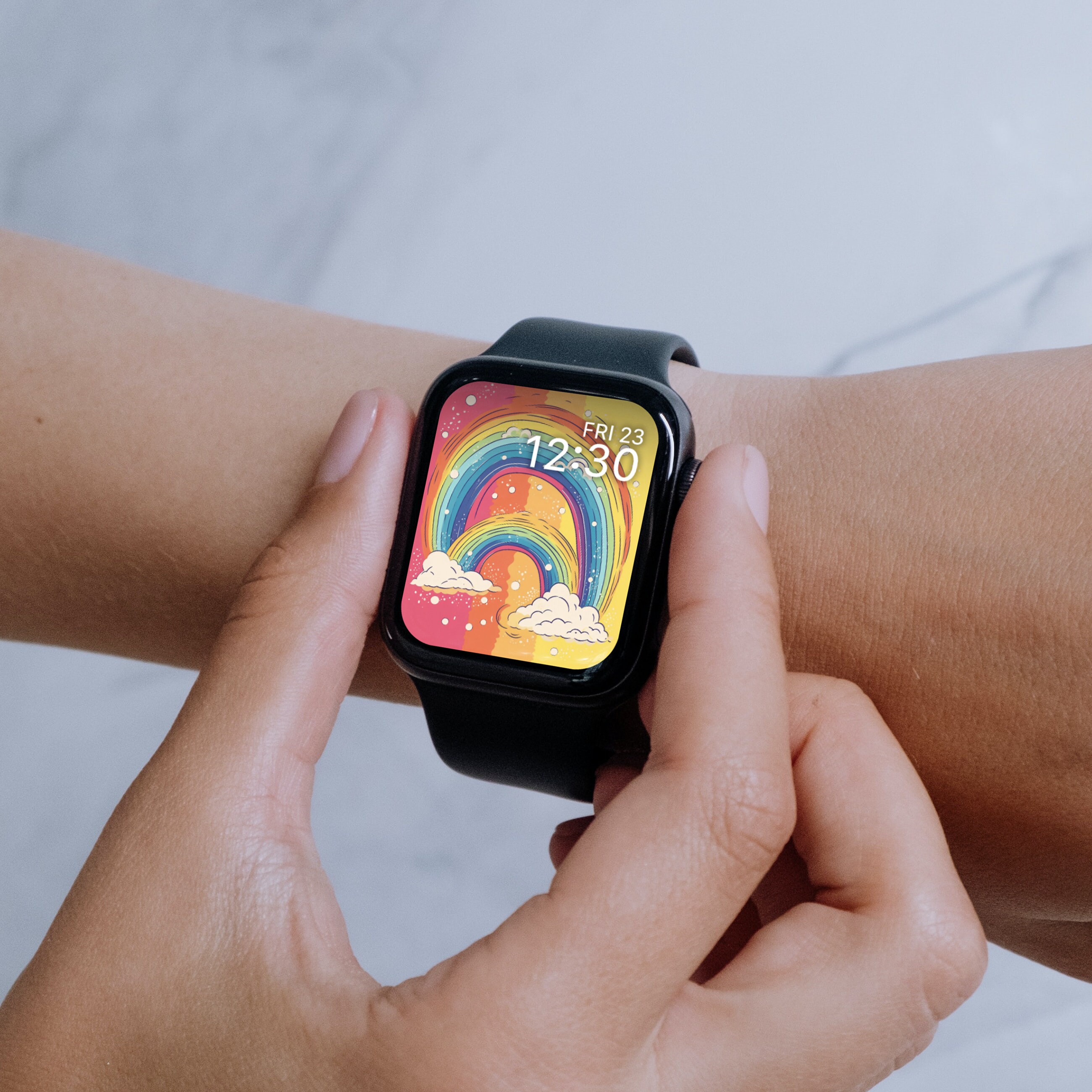 Cartoon Rainbow Apple Watch Wallpaper, Boho Apple Watch Face, Instant ...