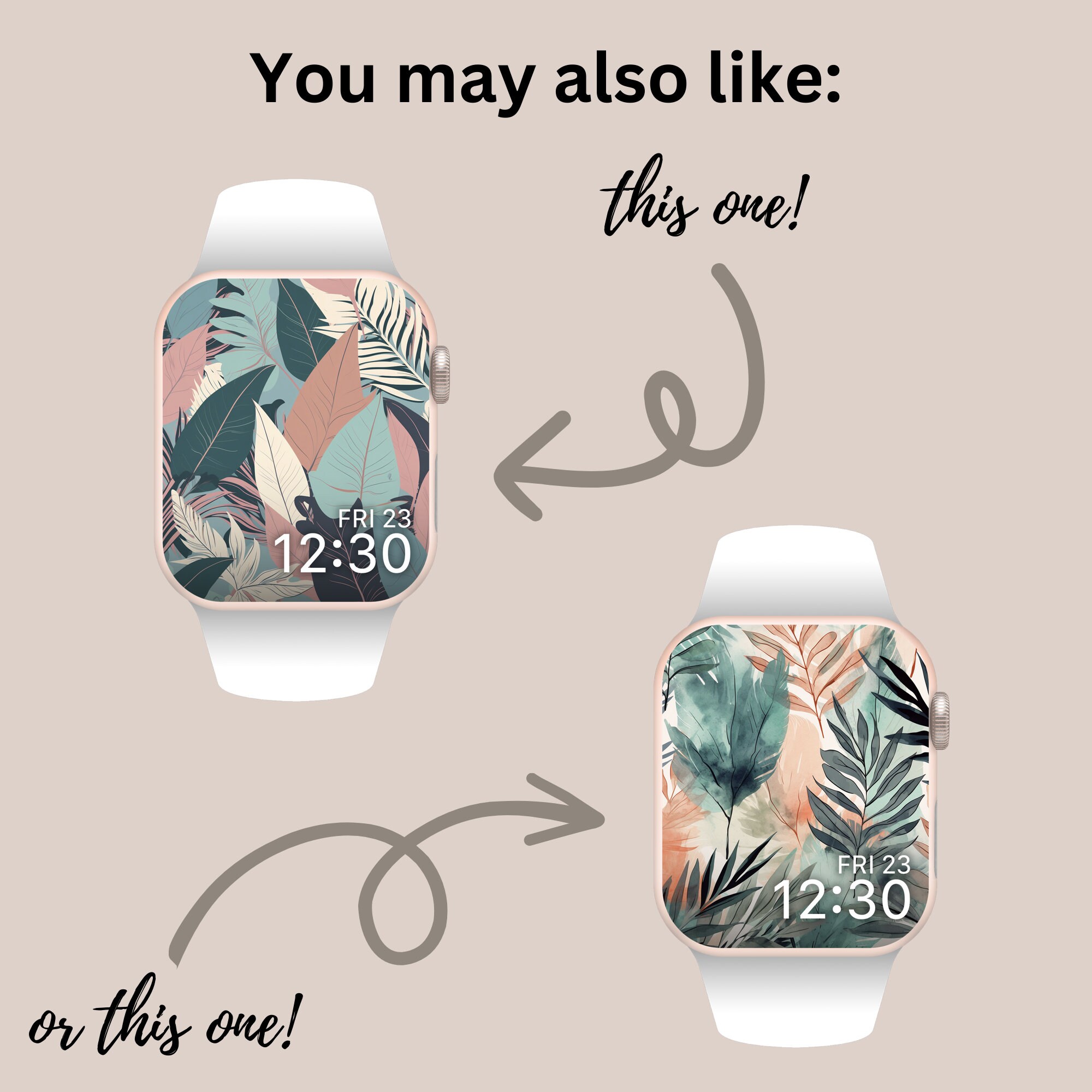 Tropical Leaves Apple Watch Wallpaper, Green Watercolor Apple Watch ...