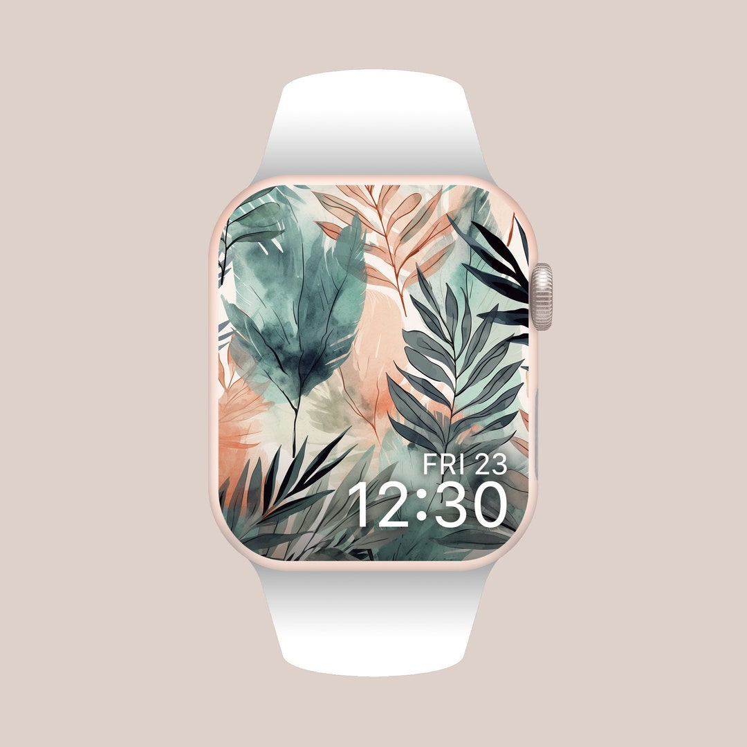 Tropical Leaves Apple Watch Wallpaper, Green Watercolor Apple Watch ...