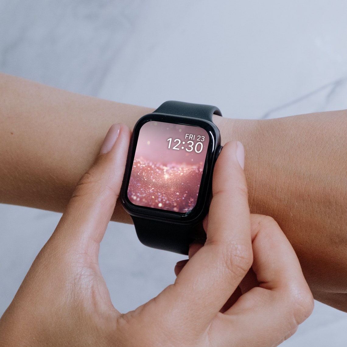 Pastel Pink Glitter Apple Watch Wallpaper, Pink Apple Watch Face ...