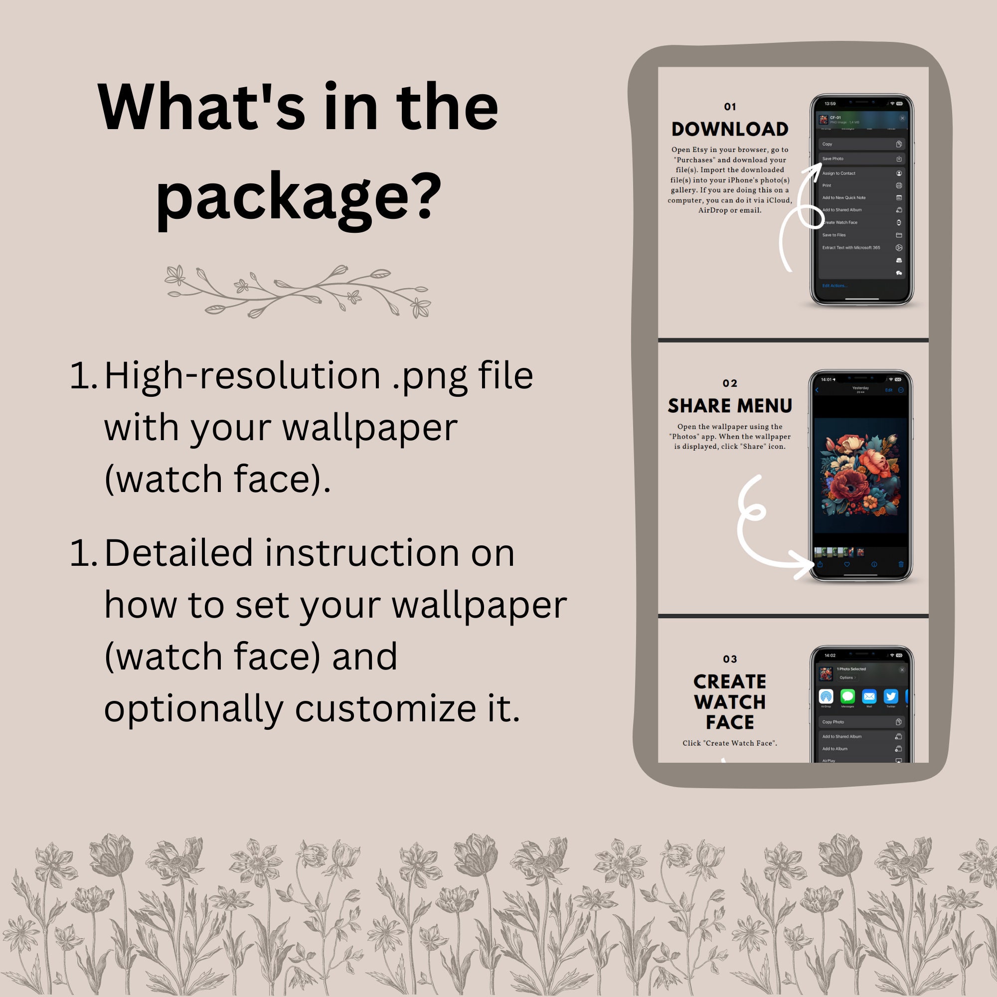 Elegant Apple Watch Wallpaper, Dry Flowers Watch Face, Spring Floral ...