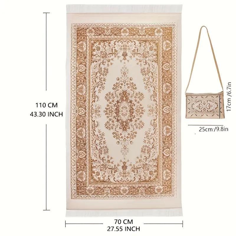 Portable Muslim Travel Prayer Rug Set With Prayer Beads and Storage Bag ...