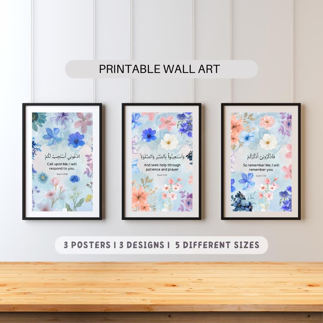 Islamic Home Decor Set | Printable Quran Verses | Set of 3 Digital ...
