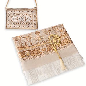 Portable Muslim Travel Prayer Rug Set With Prayer Beads and Storage Bag ...