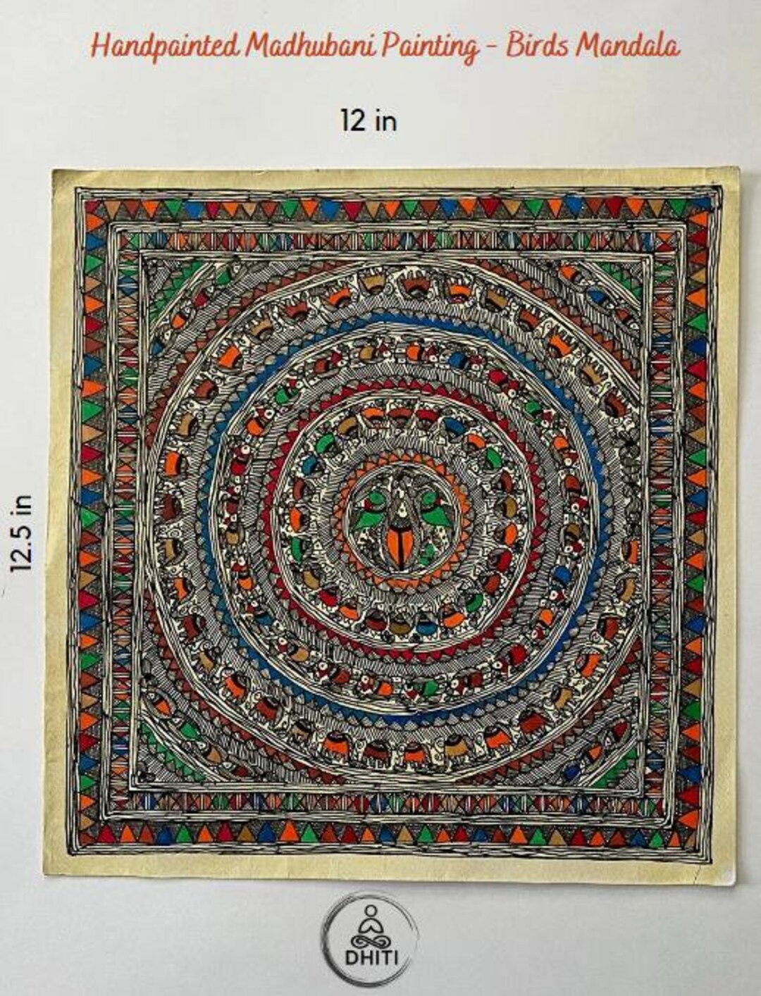 Handpainted Madhubani / Mithila Painting - Birds Mandala | Painted on Handmade Paper | Art From ...