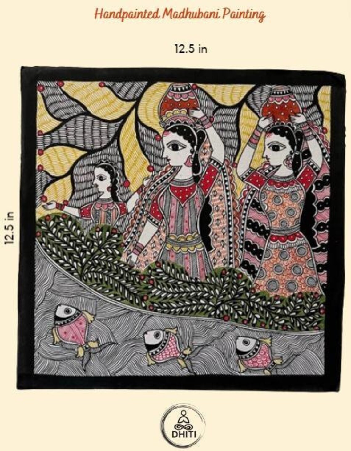 Handpainted Madhubani / Mithila Painting - Three Women | Painted on Handmade Paper | Art From ...