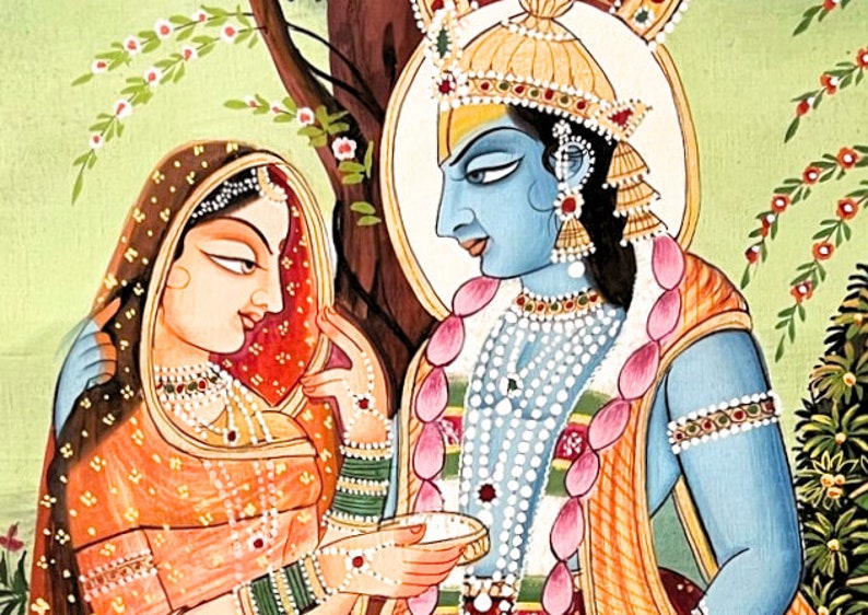 Handpainted Miniature Painting of Lord Krishna and Radhaji | Painted on ...