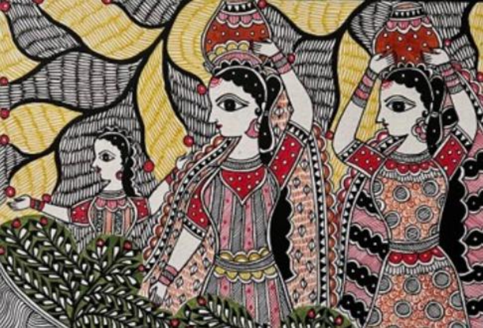 Handpainted Madhubani / Mithila Painting - Three Women | Painted on Handmade Paper | Art From ...