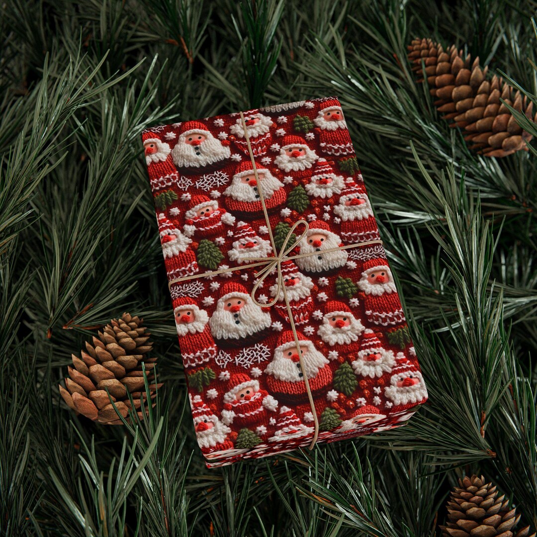 Santa's Little Helpers Faux Knit Look Gift Wrap Matte or Glossy ...