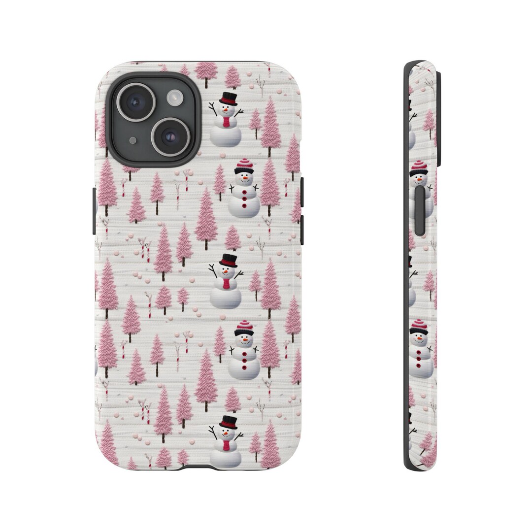 Sweetest Snowmen Winter Wonderland Faux Embroidered Phone Case Pink ...