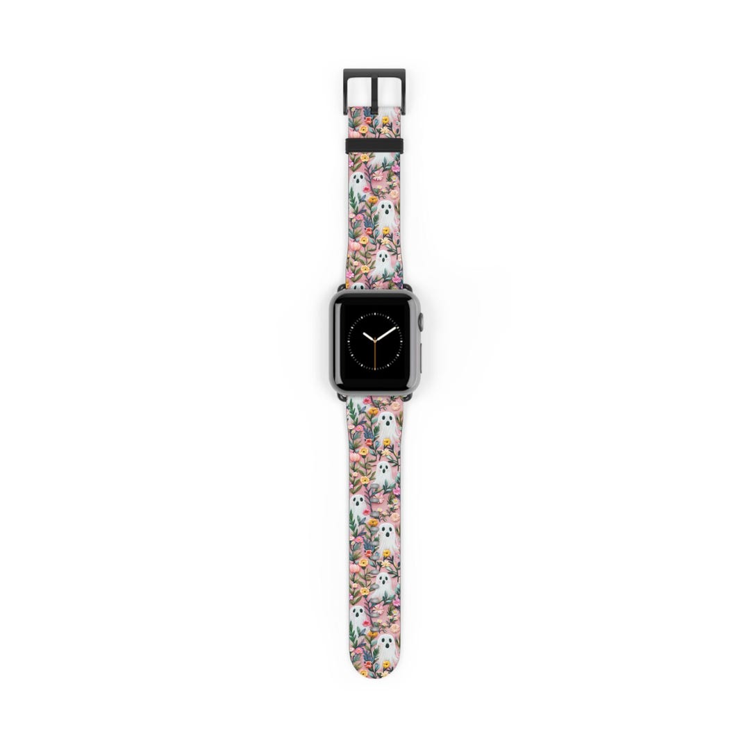 Retro Ghostly Garden Spooky Cute Apple Watch Band Pink Floral Ghosts ...