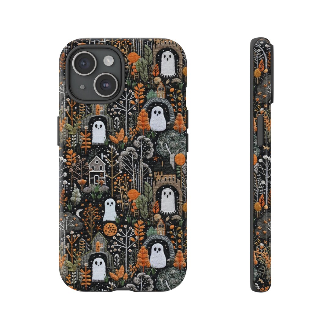 A Very Haunted Neighborhood Ghostly Embroidered Look Phone Case Cute ...